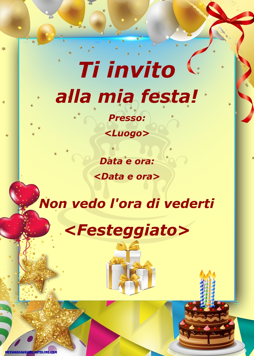 Invito verticale con torta e palloncini - Inviti di compleanno ...