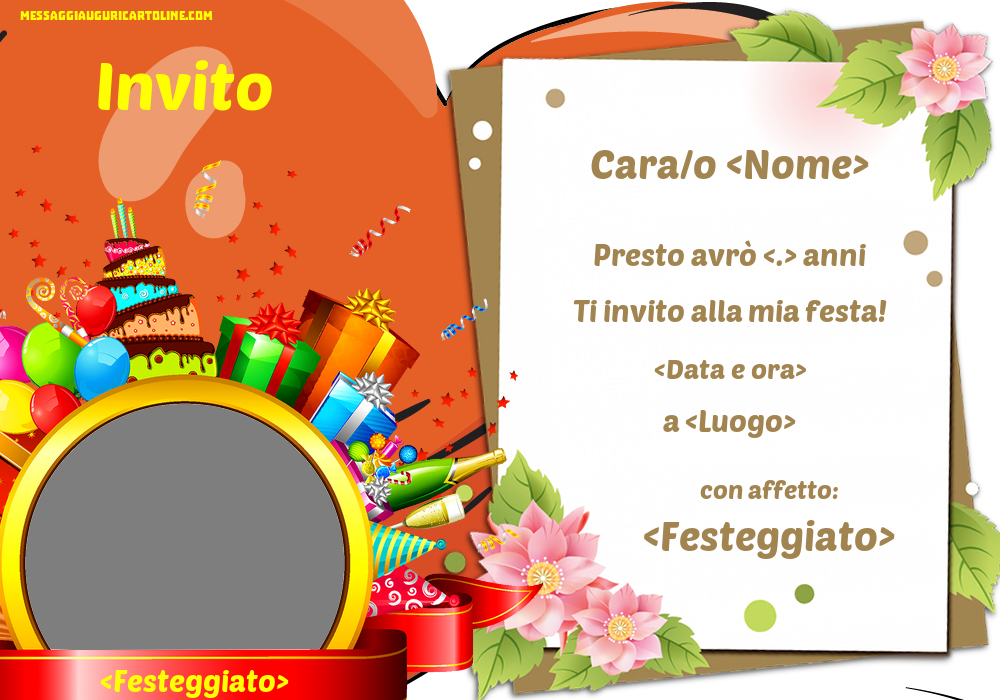 Invito personalizzato con la tua immagine in una cornice rotonda e ...